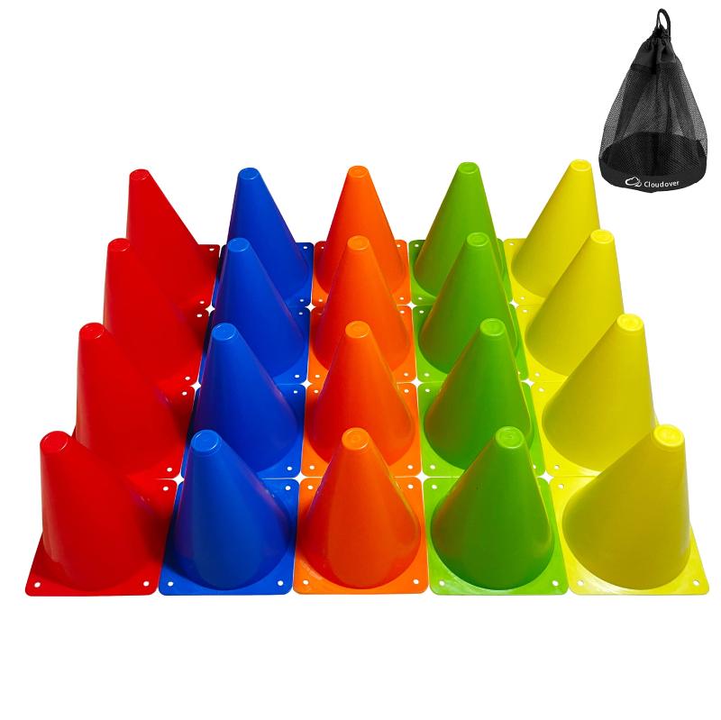 Cloudover 三角カラーコーン 18cm カラーバリエーションあり 収納袋付き マーカーコーン サッカー フットサル バスケットボール【軽量化・コンパクト収納】持ち運びの負担をなるべく軽減するため、1個あたり36gに抑えたミニ三角コー...