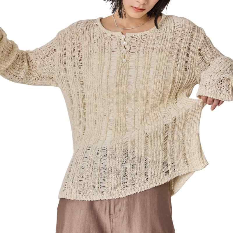 [ナージー] ウォッシャブル対応 テープヤーンニット レディース NJM15010サイズ (cm) : F : 着丈 : 64・肩幅 : 43・バスト : 96・そで丈 : 58・ゆき : 79.5カラー : オフサブ (15)素材 : コ...