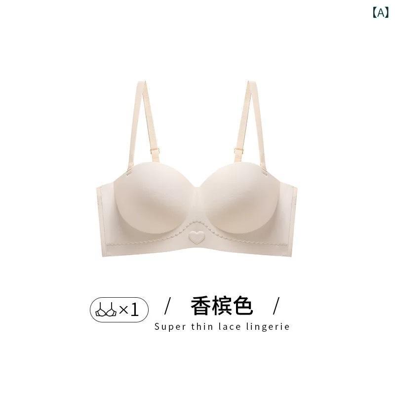 ・機能: 聚拢、無痕、上托、美背、防走光、快適、側収、副乳収集・主素材: ナイロン・裏地素材: スパンデックス・スタイル: ストラップレス・ワイヤー: なし・カップタイプ: 1/2カップ・カップ厚み: 厚め・肩ストラップ: 着脱可能ダブルス...