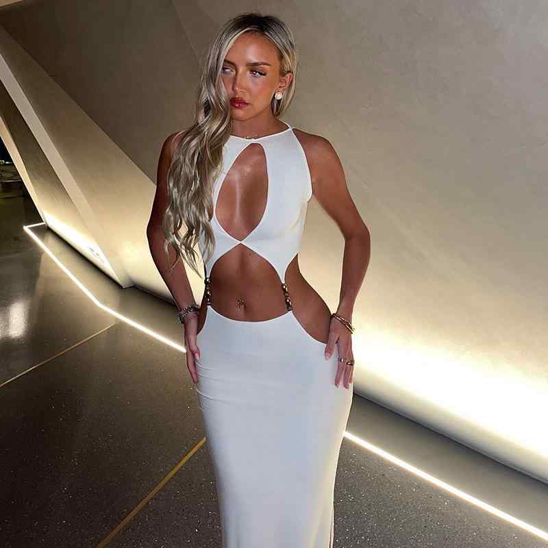 ・主な素材: ポリエステル・柄: 無地・スタイル: セクシー・カテゴリ: ワンピース・スカート丈: ロング・スカート型: タイト・ネックライン: ラウンドネック・袖丈: ノースリーブ・ウエスト: ハイウエスト・カラー展開: ブラック、ホワイ...