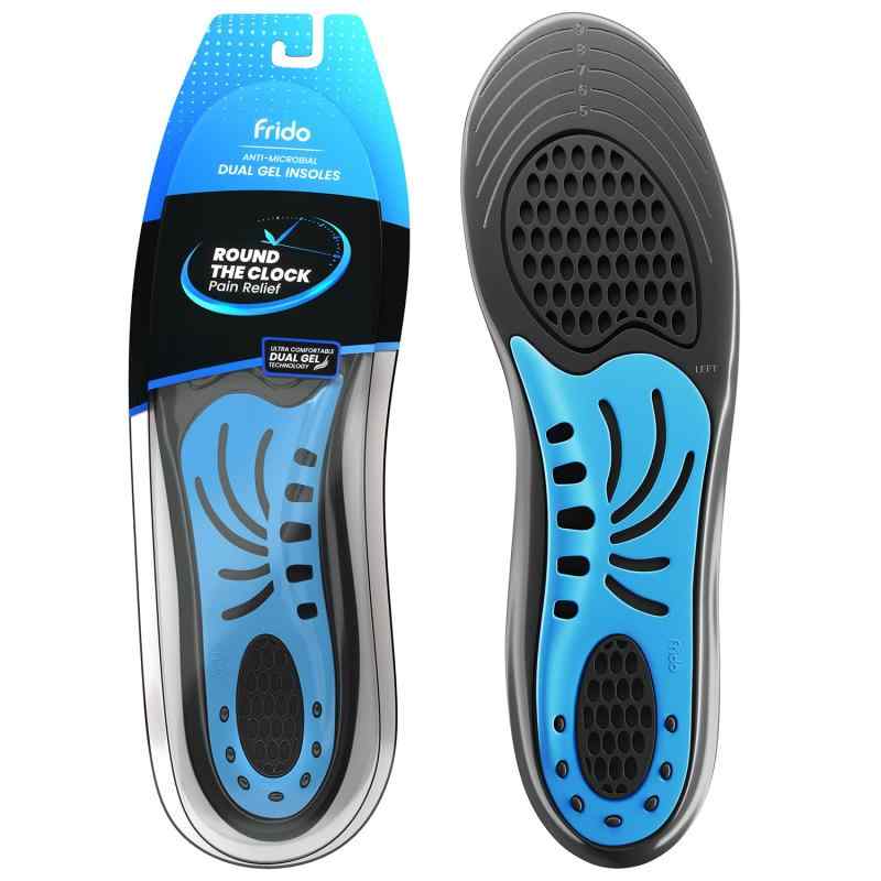 Frido Dual Gel Insoles - All Day Comfort. Available for Men and Womenクロックリリーフ:非常に柔らかく曇ったFridoインソールで、足が24時間体制でクッション性を高めます...