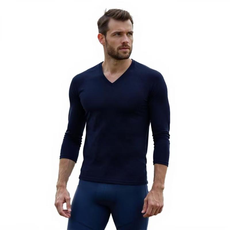[Sillictor] オールシーズンインナー 7分袖 メンズ V襟 コンプレッションウェア トップス [接触冷感 吸汗速乾 消臭 コンプレッション UVカット]接触冷感効果：接触時にひんやりとした感触を生み出す特殊な生地を採用しており、暑...