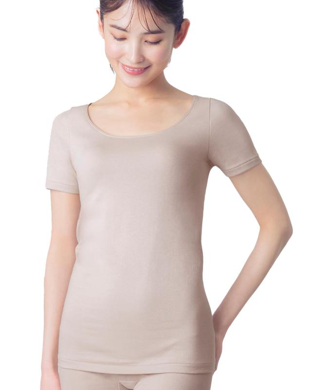 Wing/Wacoal(ウイング/ワコール) あったかインナーオーガニックコットン混 やわらかくやさしい肌ざわり 【綿の贅沢オーガニック】 綿100％(肌側) 保温性 3分袖 半袖 秋 冬 EL4331レディース【薄手素材で、やさしい肌ざわ...