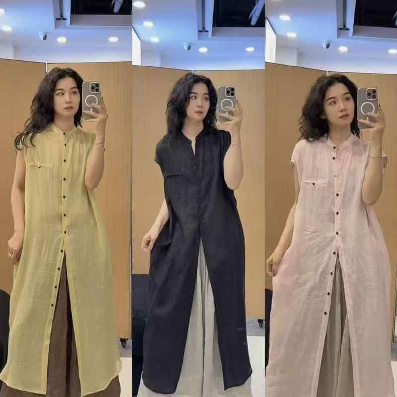・カテゴリ: シャツ・スタイル: 簡約風・主な素材: 麻95%以上・袖丈: 短袖・袖型: 小飛袖・柄: 単色・カラー展開: 1,2,3・サイズ展開: 均码・衣丈: 中長丈・ネックライン: 立領・デザイン: ボタン、シングルブレスト