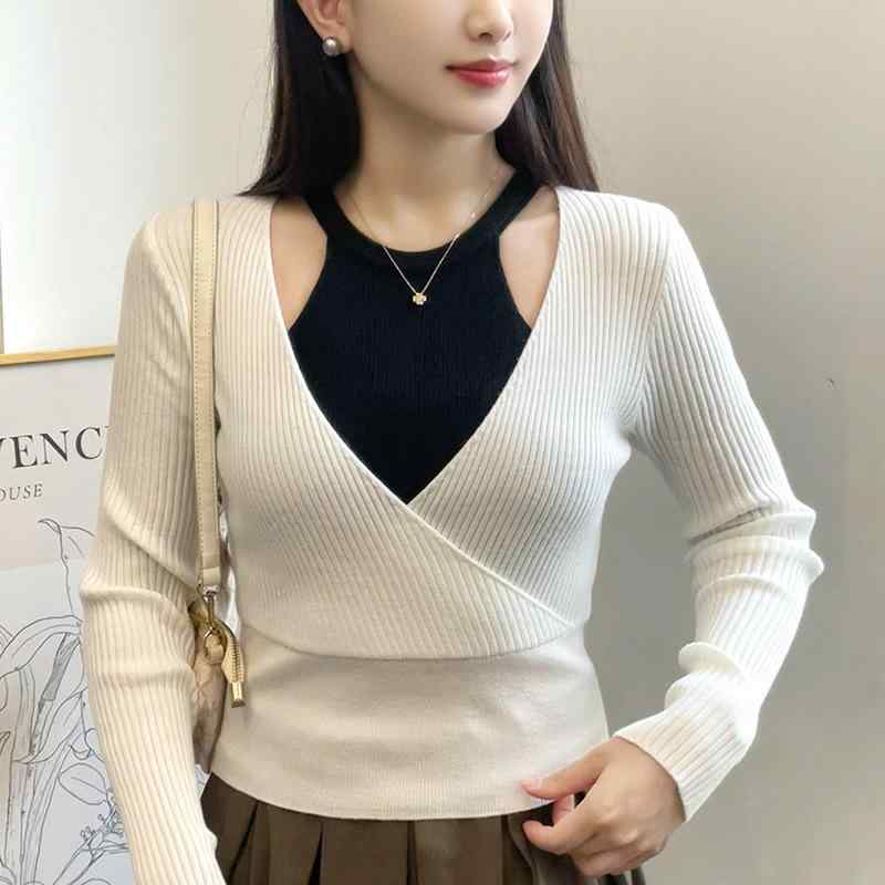 ・カテゴリ: 毛衣・スタイル: 清新甜美、少女風・主な素材: ポリエステル90-95%・柄: その他・厚さ: 中厚・組み合わせ: 偽ツーピース・ネックライン: ハンギングネック・袖丈: 長袖・袖型: 通常袖・フィット: ルーズフィット・流行...