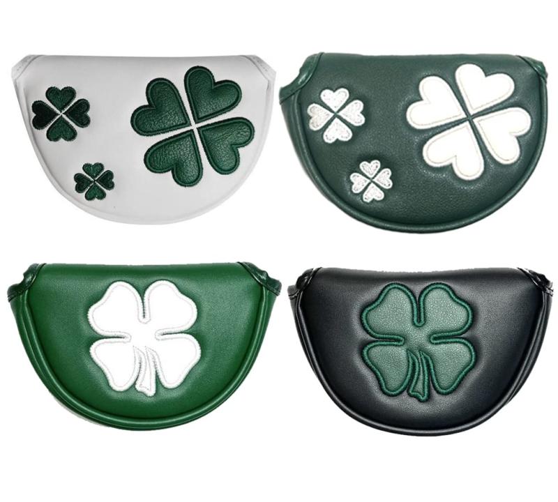 パターカバー ゴルフヘッドカバー オデッセイに対応 レッド小型マレットタイプ対応 マグネット付け クローバー模様 白 緑 黒ゴルフヘッドカバー パターカバー オデッセイに対応 レッド小型マレットタイプ対応 マグネット付けサイズ：内側12×8...