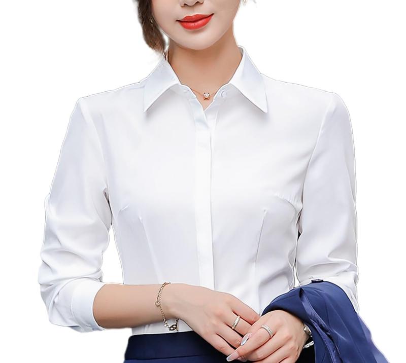[Technorox] スーツ インナー 白シャツ レディース 長袖 トップス オフィス 通勤 春秋冬 ビジネス 修身 事務服 高透気性 免アイロン フォーマル カジュアル シンプル エレガント👉 隠しボタンデザインで上品に...