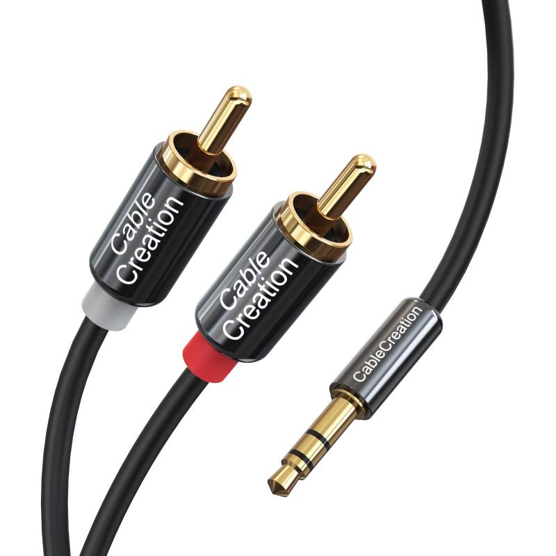 3.5mm to RCA,CableCreation L型 3.5mm オスto 2RCA オス AuxステレオオーディオY分岐変換ケーブル2分配ケーブル 金メッキ処理 スマホン、 MP3、タブレット、スピーカー、ホームシアター、HDTV対...