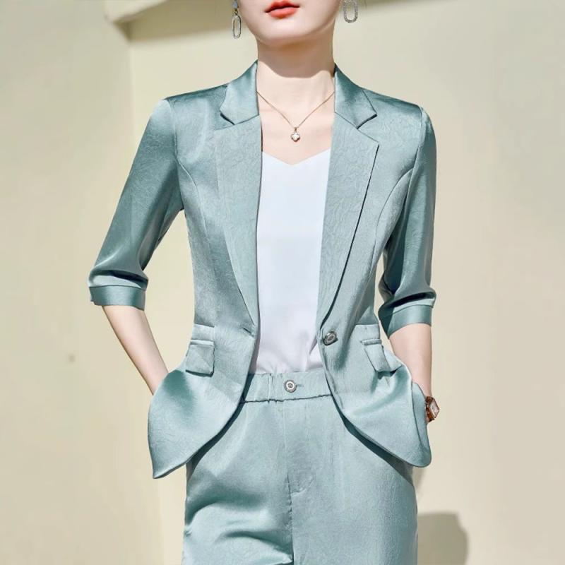 ・主な素材: ポリエステル95%以上・袖丈: 五分袖・スタイル: 気質優雅・袖型: ラグランスリーブ・カラー展開: ブラック、ブルー、シャンパン・サイズ展開: S,M,L,XL,2XL,3XL,4XL・パンツ丈: ロングパンツ