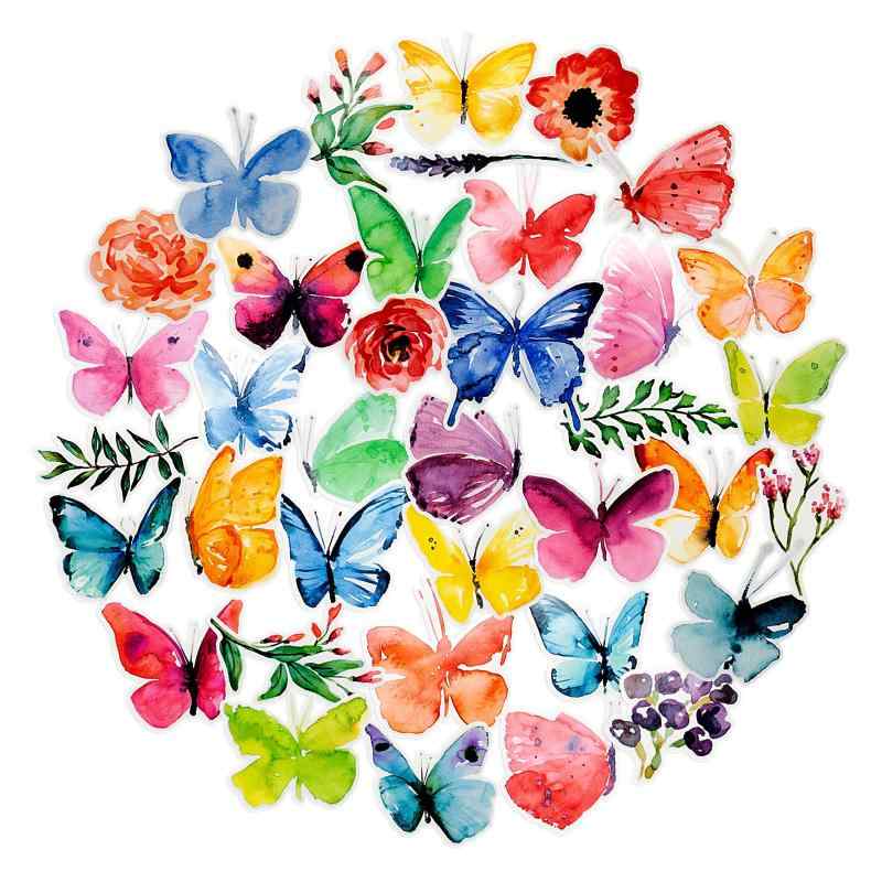 Navy Peony Watercolor Butterfly Stickers for Girls (37 Pack) - Small, Cute, Waterproof and Durable | Assorted Art Decals...