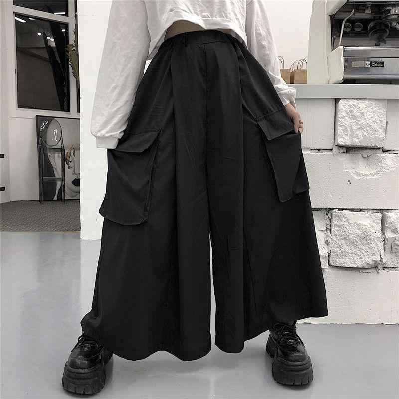 ・主な素材: ポリエステル90-95%、綿30%以下・スタイル: 街頭潮人、暗黒風・柄: 無地・パンツタイプ: ワイドレッグ・パンツ丈: ロング・ウエスト: ハイウエスト・厚み: 薄手・流行要素: ポケット・伸縮性: 微弾・性別: 女性・カ...