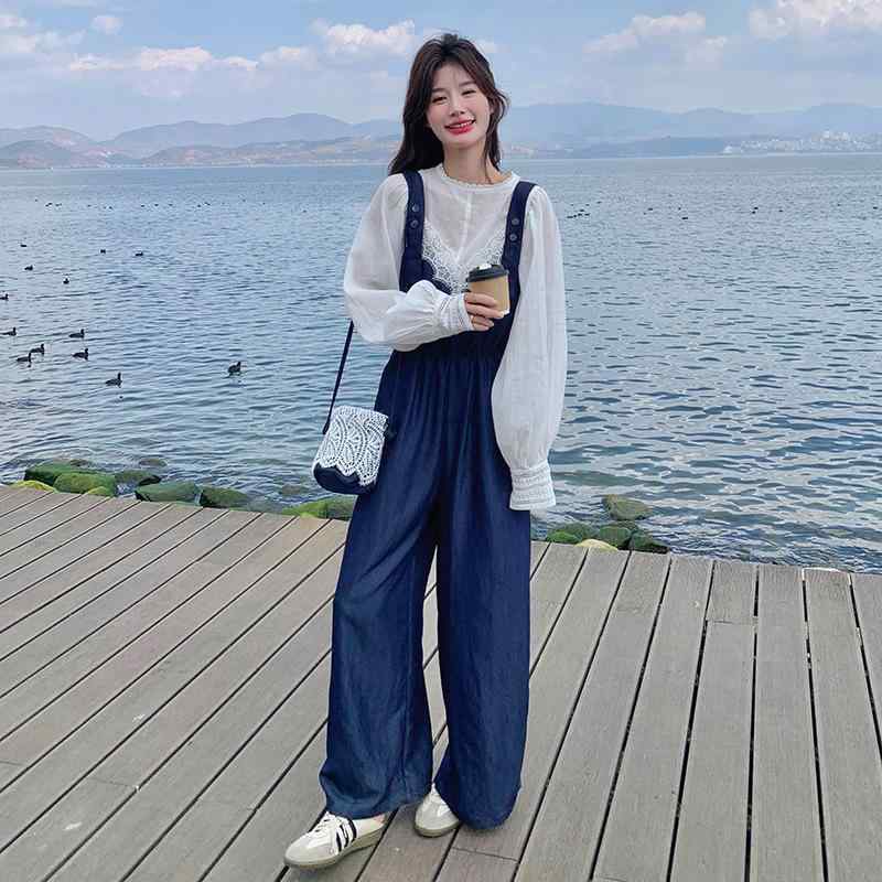 ・カテゴリ: 休闲套装・スタイル: 清新甜美、甜美風・主な素材: ポリエステル・主面料成分: ポリエステル70-80%・カラー展開: 深藍色・サイズ展開: S、M、L、XL・袖丈: 長袖・袖型: 常规袖・セットスタイル: 裤套装・対象性別:...