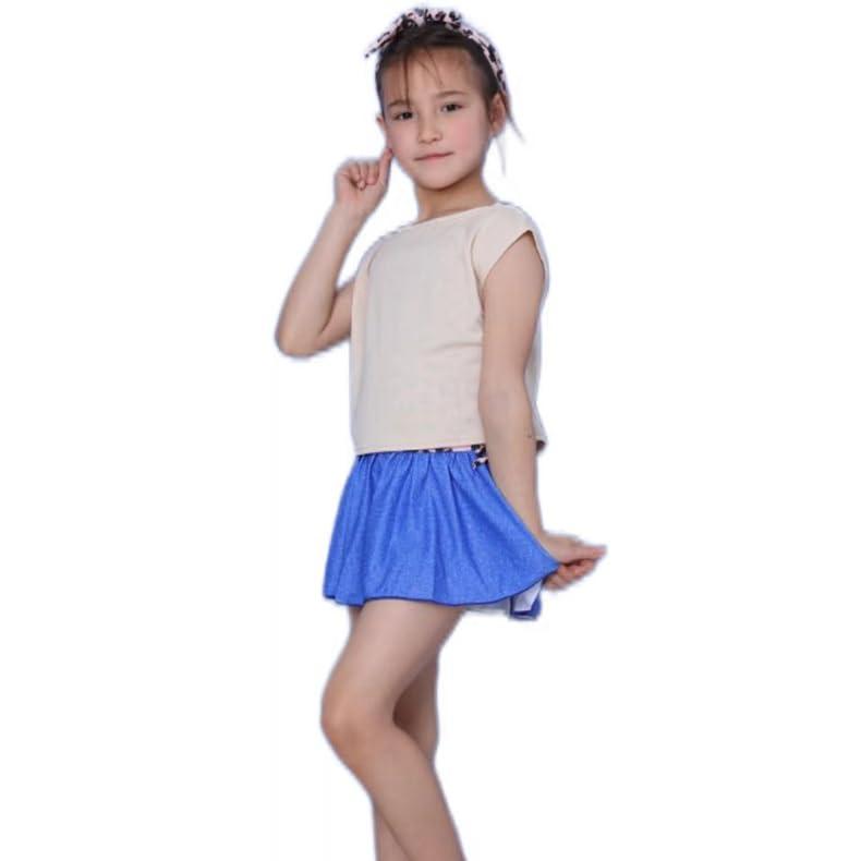 [KOUKOUCOCO] カチューシャつき インナーつき デニム風スカート 水着Tシャツ キャミソール 体系カバー 子供水着セット ガールズ 女の子 上下セット キッズ 子供用 UVカット フィットネス水着 SRT紫外線対策/UPF50+日...