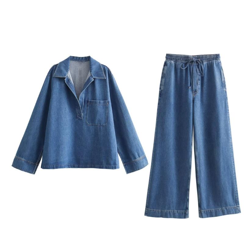 ・カラー展開: ブルー上衣、ブルー長パンツ、ブラック上衣、ブラック長パンツ・サイズ展開: XS、S、M、L・スタイル: ストリートファッション・主な素材: ポリエステル95%以上・素材名: デニム生地・袖丈: 長袖・袖型: 標準袖・柄: 無...