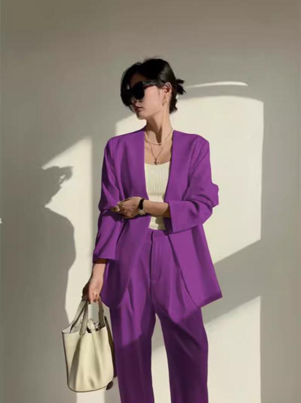 ・パターン: 無地・パンツ丈: ロング・流行要素: ポケット・加工: ステッチ・主な素材: ポリエステル90%以上・スタイル: 通勤・セットスタイル: パンツセット・対象性別: 女性・袖タイプ: 標準・袖丈: 長袖