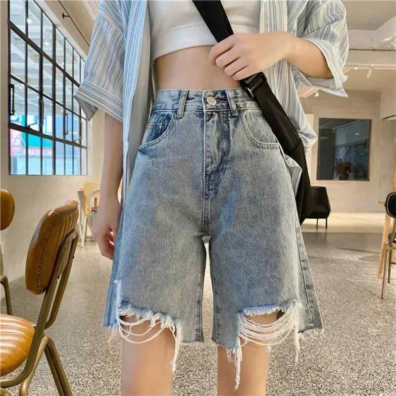 ・カテゴリ: 牛仔パンツ・スタイル: 休闲・主な素材: 綿・主な素材含有量: 50%（含）-70%（不含）・形状: 直筒型・パンツ丈: 5分丈・ウエスト: 高腰・厚さ: 中厚・流行要素: ポケット・カラー展開: ブルー・サイズ展開: S,M...