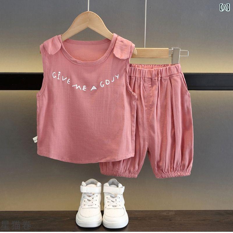・カテゴリ: 子供服・スタイル: 韓国風・セット内容: トップス、ショーツ・袖丈: ノースリーブ・パンツ丈: ショーツ・主な素材: 綿65%・厚み: 薄手・柄: アルファベット・要素: スポーツ、カートゥーン、アルファベット、可愛い・カラー...