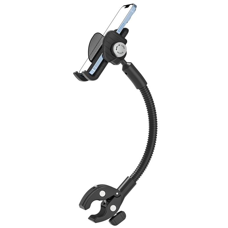 Phichy 自転車用 スマホ ホルダー エアロバイク トレッドミル 携帯ホルダー 取り付け簡単な携帯電話ホルダー アルミニウム合金ボールヘッド 自由に調節可能なグースネック 日本語取扱説明【フレキシブルグースネックアーム】スピンバイクに使...