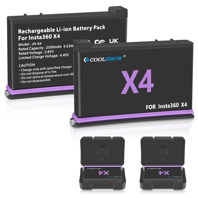 COOLSHOW Insta360 X4 バッテリー交換アップデート容量 2500mAh 2個のみInsta360 X4カメラと互換性があります🔋【対応機種】COOLSHOW 360 X4バッテリーは、純正のインスタ360 ...