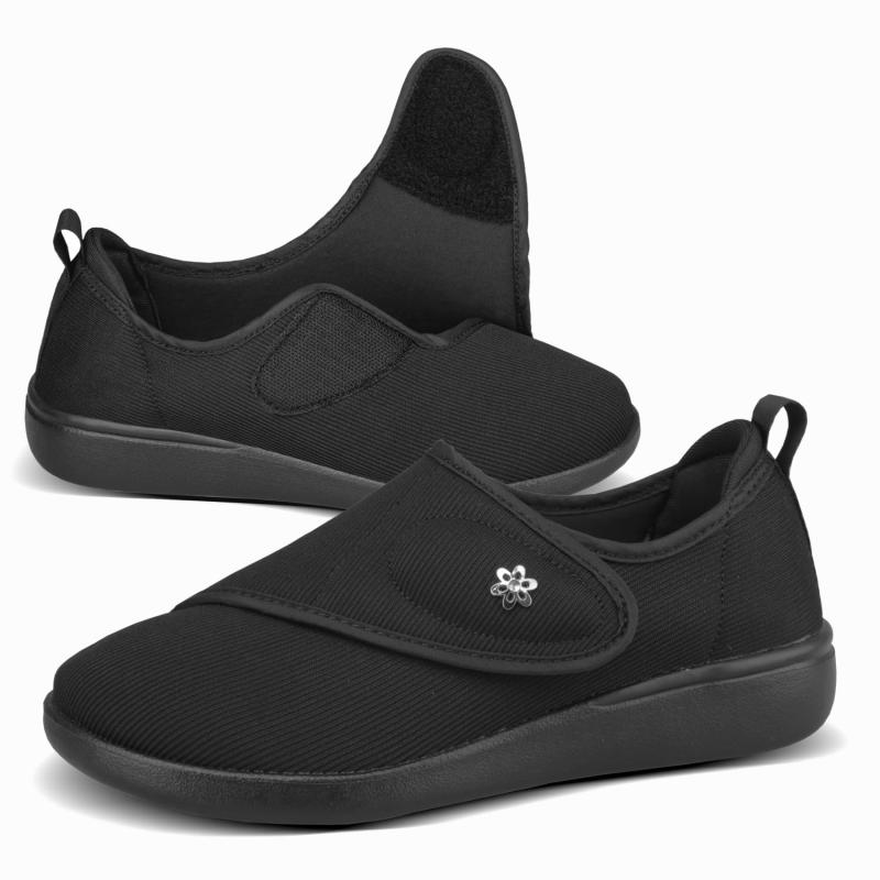 [JIAFO] 介護シューズ 介護靴 リハビリシューズ レディース 女性用 滑り止め 高齢者 スリッポン 4E スニーカー 超軽量 婦人 入院シューズ 室内履き 履きやすい 幅広 転倒予防シューズ 黒(23.0~26.[滑り止め-つまづき＆...