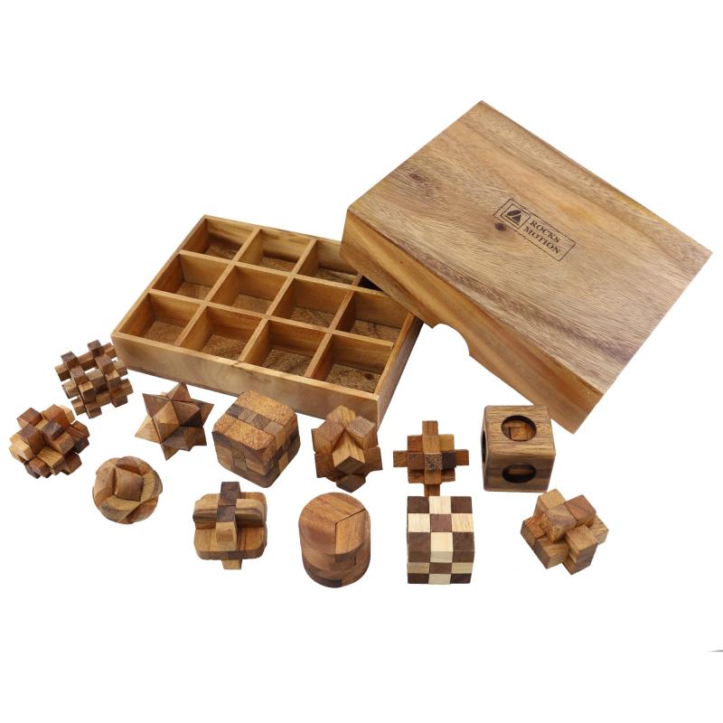 木製パズル 優しい手触り ROCKS MOTION・12個セットWood Puzzle(ロックスモーション ウッドパズル12個セット 高齢者にも アイテムです。【サイズ（約）】25.8×19.5×6cm【素材】木【セット内容】木製パズル×1...