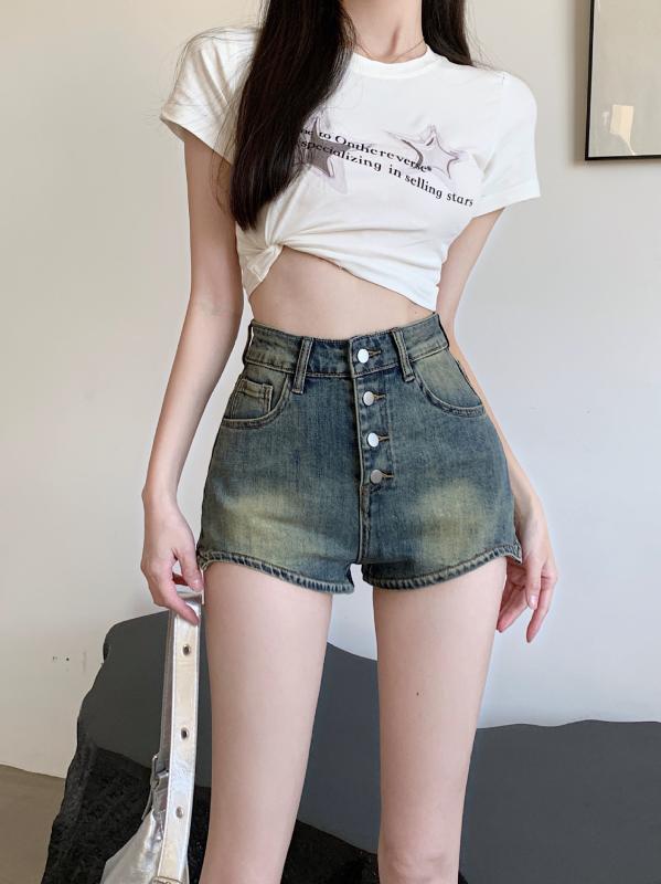 ・主な素材: 綿80-90%・スタイル: 通勤風・カテゴリ: 牛仔裤・パンツ丈: 3分丈・ウエスト: 高腰・厚み: 中厚・流行要素: 做旧加工・カラー展開: 深藍色、黒色、象牙白・サイズ展開: S、M、L、XL・伸縮性: 微弾・パンツシルエ...
