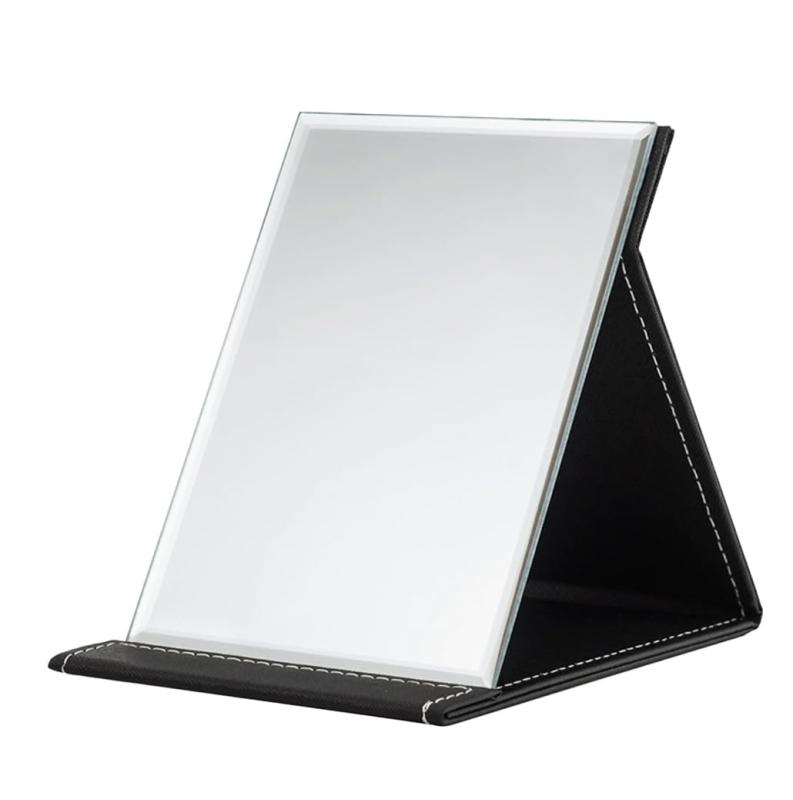 卓上ミラー 卓上鏡 化粧鏡 持ち運び 鏡 おしゃれ 置き鏡 大きい 折りたたみ レザー kagami 大型 収納 角度調整 かがみ スタンド 旅行メイク鏡 携帯 (ブラック, L)商品サイズ S：約17×12.2cm M：約21×15.2c...