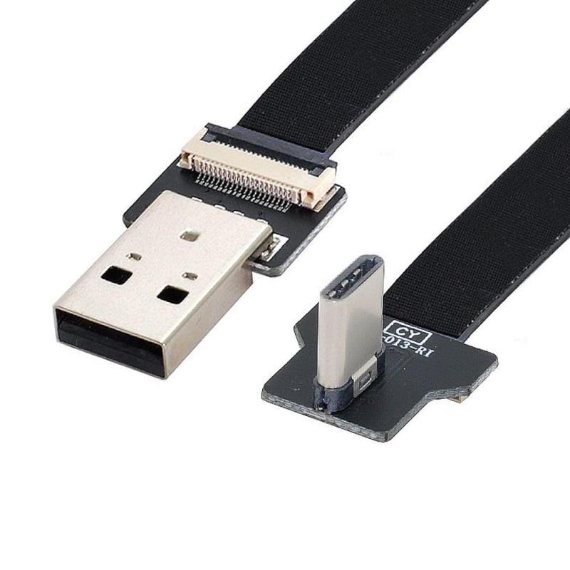 ChenYang CY タイプA USB 2.0 オスからType-C USB-C オス 左 直角 90度 データ フラット スリム FPC ケーブル 100cm FPV &amp; ディスク &amp; 電話用ケーブルの長さ: 100cm...