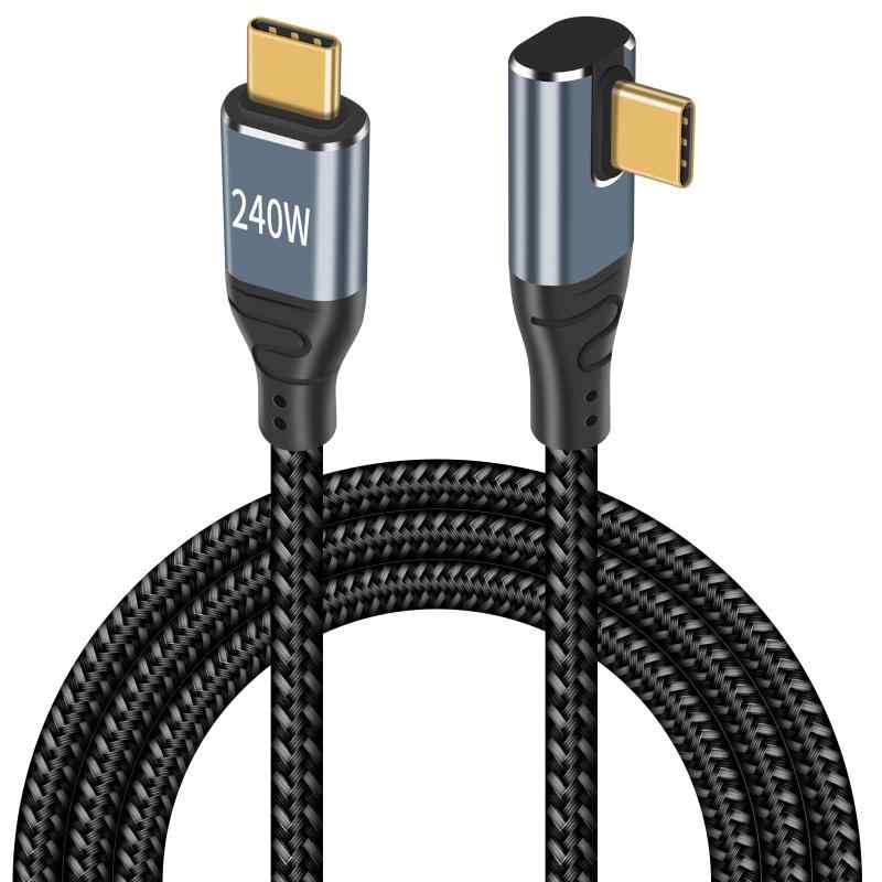 Poyiccot USB Type C ケーブル 急速充電 L字【240W/5A /USB2.0規格/ PD 3.1 対応】USB-C ケーブル L字型 、E-markerチップ内蔵 ナイロン編み Type C to Type C ケーブル...