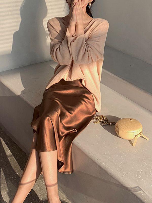 ・スカートタイプ: 魚尾裙・スカート丈: 中丈・スタイル: 気質通勤、優雅・カラー展開: ブラック、中グレー、ダークグレー、キャラメル、朱紅、豆紅、キャメル、ネイビー・サイズ展開: S、M、L、XL・素材: 酢酸繊維・伸縮性: 無・柄: 無地