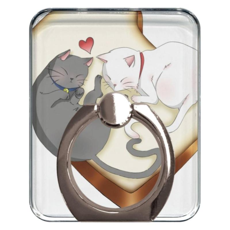 猫 透明 スマホリング ネコ 落下防止リング 2匹寄り添い 3デザイン ホールドリング 薄型 スタンド 車載ホルダー 360回転 iPhone/Android各種他対応子猫2匹が食パンの上でくつろいでいるというスタッフのアイデアを当店オリジ...