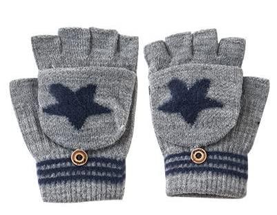 [LYING] 子供用 ニットグローブ 指切り手袋 キッズ 冬 男の子 女の子 ミトンカバー付き 手袋 2way かわいい 星の飾り あったか 防寒 半指グローブ 子供 ガールズ ボーイズ 5-15歳 小学生 中学生 素材：アクセル　　サイ...