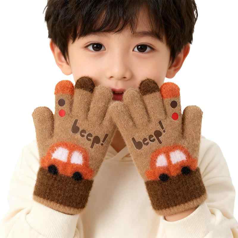 [FakeFace] 防寒手袋 子供 3~5歳 秋 冬 ふわふわ手袋 5本指 児童 車刺繍 防寒グローブ 裏起毛 防風保温性 フリース 毛糸手ぶくろ 小学生 通学通園 お出かけ 自転車グローブ 男女兼用素材:アクリル 重さ:30g サイズ:...