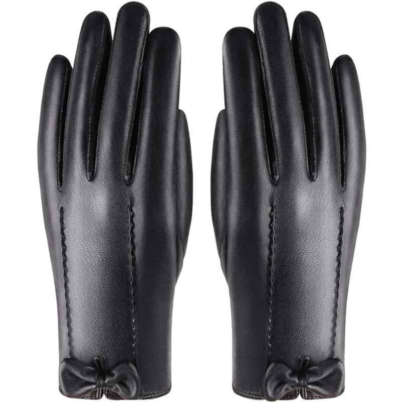 [ホワイトファング] 手袋 リボン 上品 グローブ 裏起毛 かわいい PU レザー 防寒 耐寒 防風 レディース NT201ワンポイントのリボンがかわいい レディース カジュアル デザイン レザー 手袋。普段使いはもちろん、フォーマルシーン...