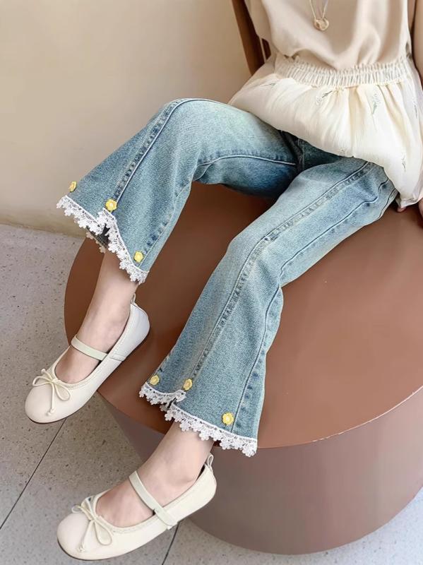・スタイル: 韓国版・主な素材: 綿65.5%・カテゴリ: 子供ズボン・種類: デニムパンツ・丈: ロング・ウエスト: ミッドライズ・クロージャー: ゴムウエストバンド・柄: 無地、花柄・要素: 可愛い、プリンセス、トレンド・対象性別: 女...