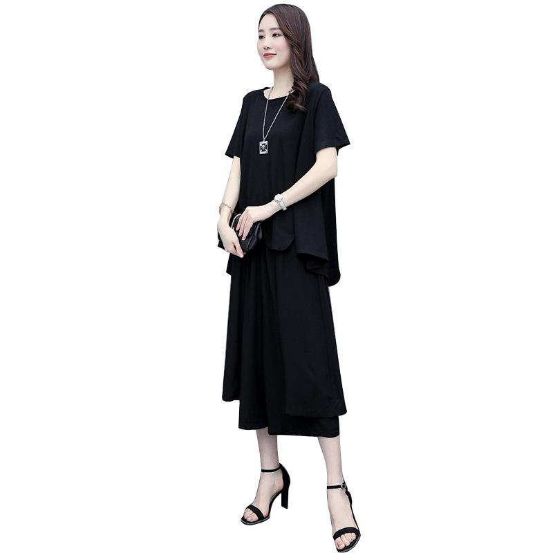 ・スタイル: 休闲风・袖型: 常规袖・袖長: 三分袖・柄: 純色・パンツ丈: 七分・流行要素: 口袋・主な素材: ポリエステル95%以上・カラー展開: グレー、ブラック・サイズ展開: M、L、XL、2XL、3XL、4XL