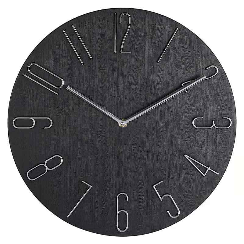 壁掛け時計 掛け時計 直径30 cm木目の3 D立体文字盤静音でおしゃれでかわいい大文字盤家庭用掛け時計リビングアイデア装飾日系 ミュート 家庭、寝室、キッチン、リビング、オフィス、学校【掛け時計】：AA炭素性電池1本から電力を供給する（電...
