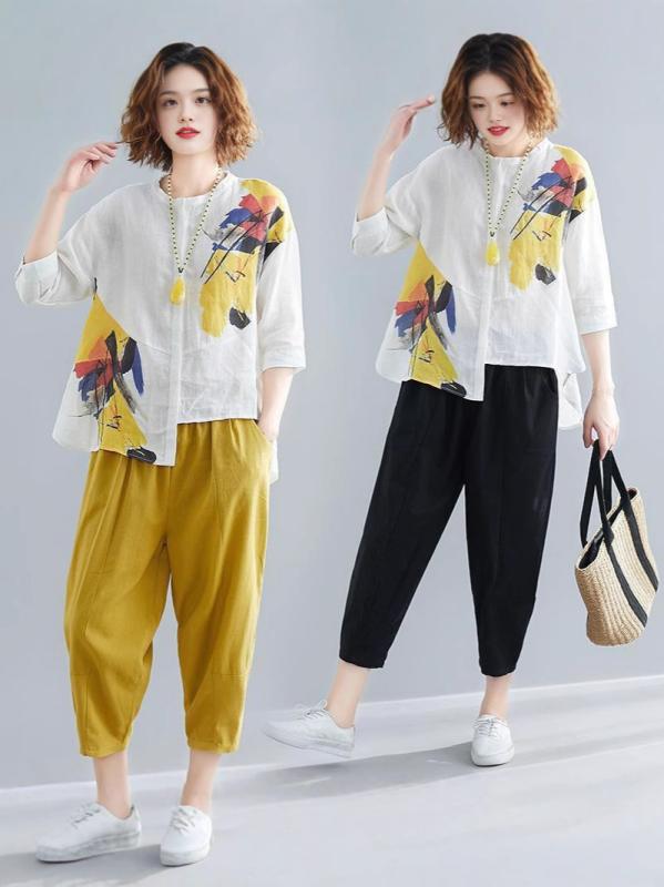 ・スタイル: 通勤風・主な素材: 綿麻・主素材成分: 彩棉70-80%・副素材成分: アクリル30%未満・袖丈: 長袖・袖型: 通常袖・柄: 無地・カラー展開: 黄パンツセット、黒パンツセット、単上衣、黒パンツ単品・サイズ展開: L(47....