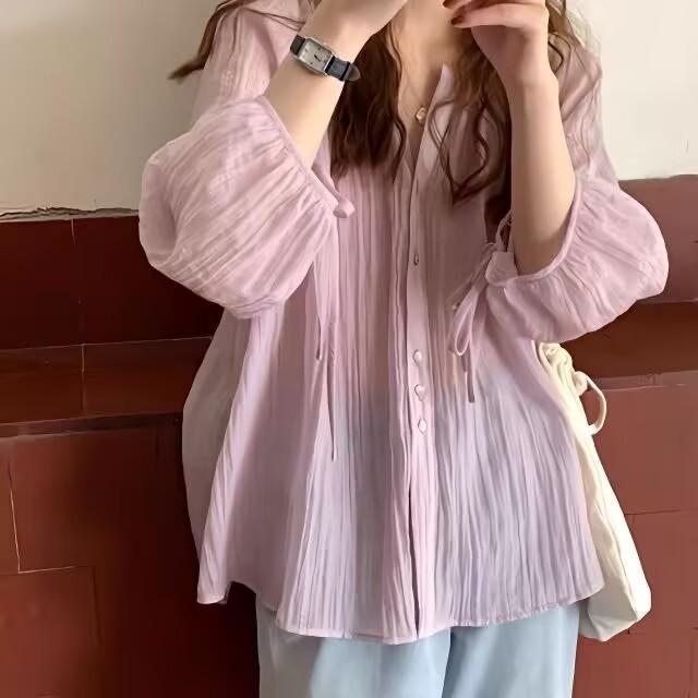 ・カテゴリ: シャツ・スタイル: 清新甜美、温柔风・主な素材: ポリエステル30-50%・柄: 無地・袖丈: 七分袖・加工: ノーアイロン・フィット: 標準・着丈: 普通(50-65cm)・ネックライン: ラウンドネック・袖型: 標準・ディ...