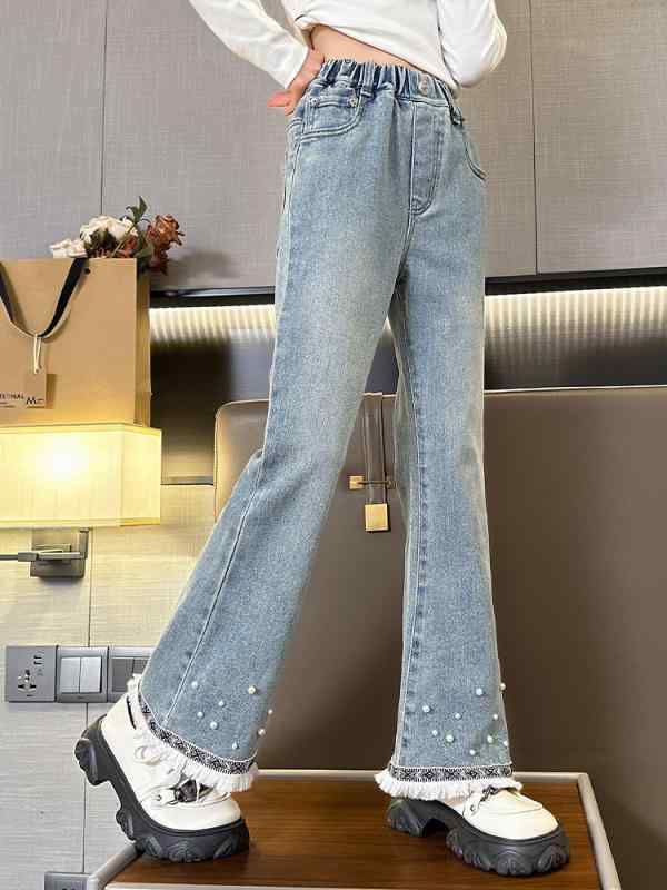 ・カテゴリ: 童用牛仔パンツ・スタイル: 韓版・主な素材: 綿58.6%・パンツ丈: ロング・柄: 無地・カラー展開: ブルー・サイズ展開: 120cm、130cm、140cm、150cm、160cm、170cm・対象年齢: 8歳以上・対象...