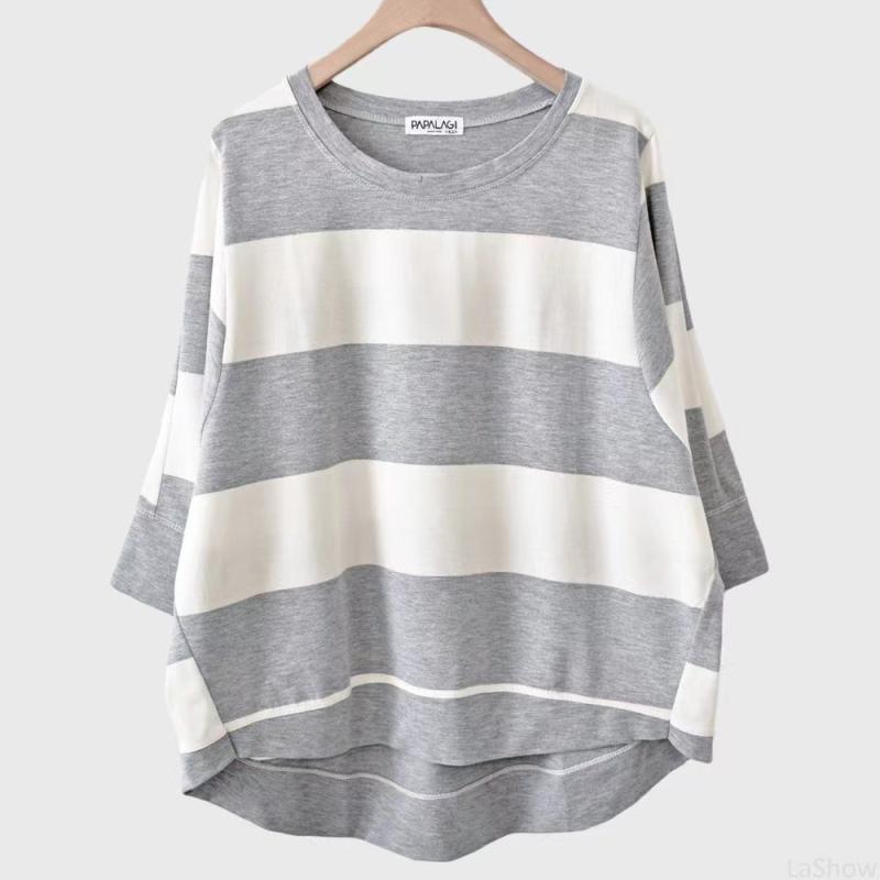 ・カテゴリ: Tシャツ・スタイル: 通勤・主な素材: ポリエステル90-95%・柄: 条紋/格子、プリント・ネックライン: クルーネック・袖丈: 七分袖・カラー展開: ブラック、グレー・サイズ展開: 均码