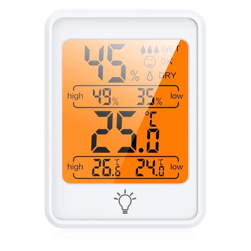glegthnut 温湿度計 MCD-309 室内 LCD バックライト付き 湿度計 最高最低温湿度表示 コンパクト 壁取付け式 オレンジ
