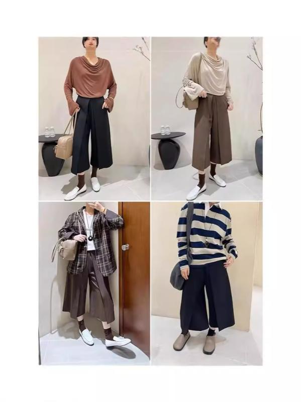 ・主な素材: ポリエステル50-70%・パンツタイプ: ワイドレッグ・丈: 七分丈・カラー展開: オリーブグリーン、ブラック・サイズ展開: S、M、L・スタイル: シンプル・対象: 女性・カテゴリ: カジュアルパンツ