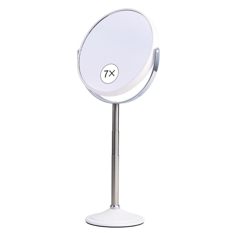 拡大鏡 卓上 メイク【高さ調整】7倍と等倍 両面 大きめ 鏡 かがみ 化粧 スタンドミラー 卓上ミラー（7X）【老眼の方向けの鏡】高さ調整が可能
