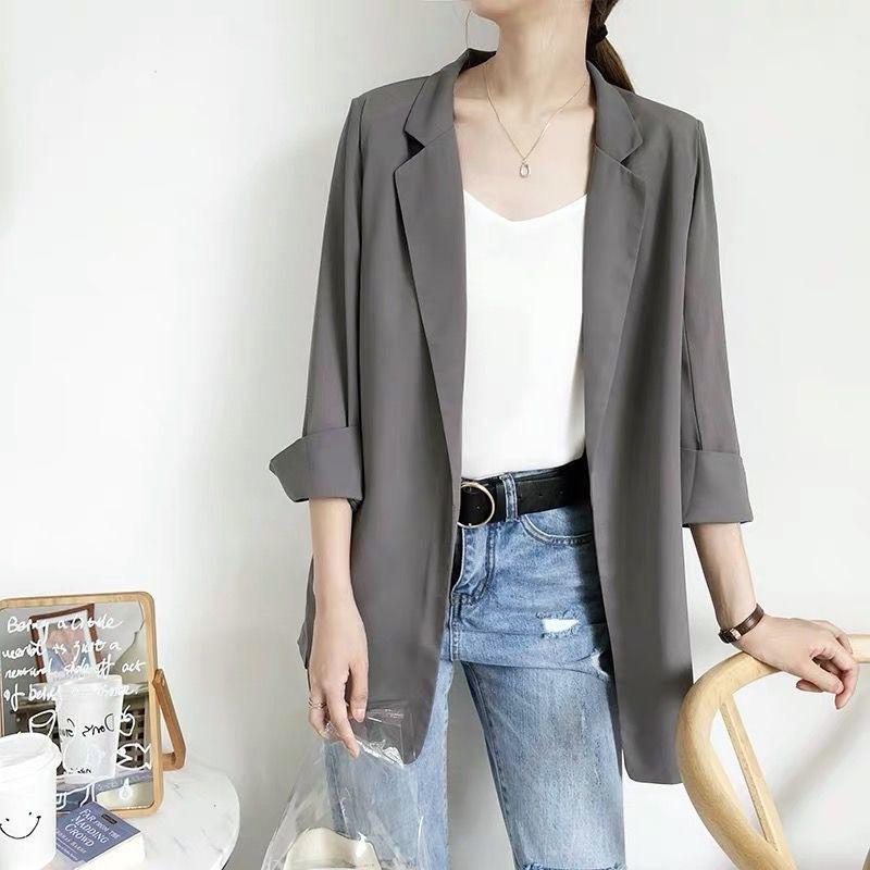 ・柄: 無地・版型: ゆったり・領型: スーツカラー・袖丈: 長袖・袖型: 標準袖・流行要素: ステッチ・主な素材: シフォン・カラー展開: 白色、灰色、黒色、藍色・サイズ展開: S、M、L、XL、2XL・スタイル: 通勤、英倫風、快適カジ...