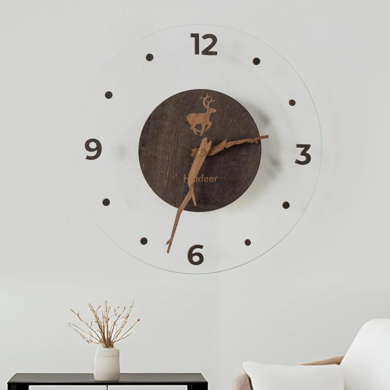 壁掛け時計 おしゃれ 掛け時計 クリア 透明 木製 ナチュラル ウォールナット モダン スタイリッシュ ナチュラル デザイナーズ シンプルデザイン 静音 手作り 直径30 6色