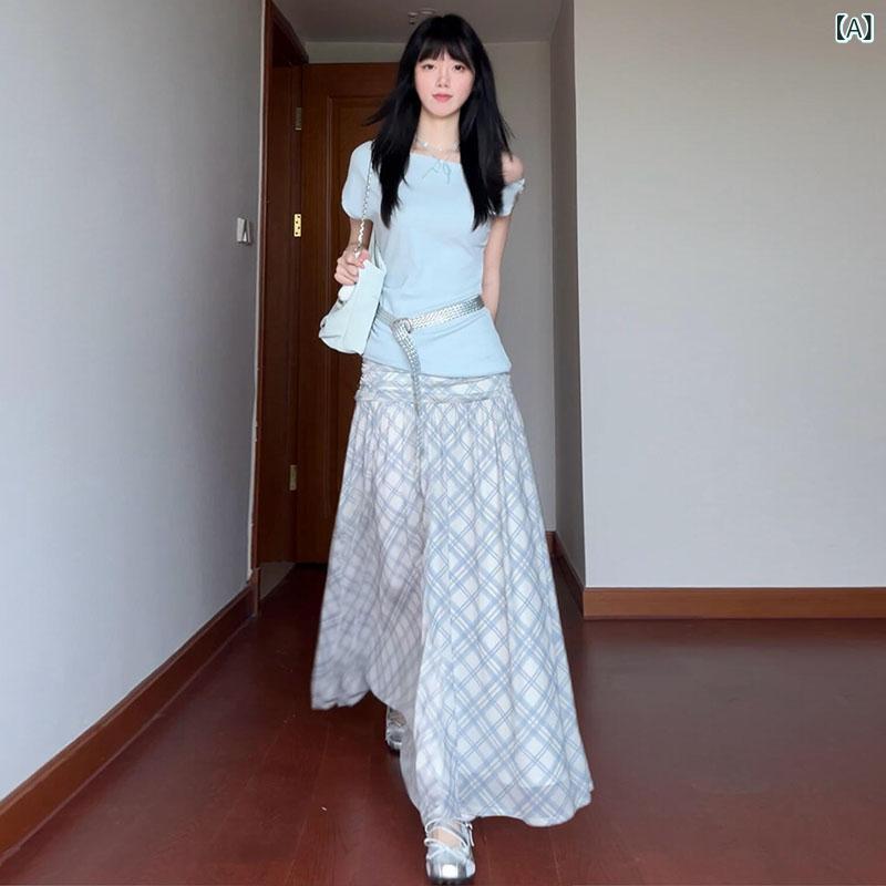 ・柄: 格子・主な素材: 氨纶・スカート型: A字・スカート丈: ミディアム・流行要素: 波浪・カラー展開: ブルーグリーン・サイズ展開: S,M,L,XL・スタイル: 私服・スカートカテゴリ: ハーフスカート・ストレッチ: 中程度