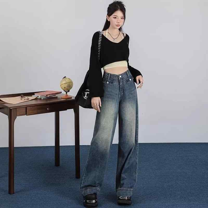 ・カテゴリ: 牛仔パンツ・スタイル: 日常カジュアル・主な素材: 綿・主素材含有率: 50%（含）-70%（不含）・デザイン: ストレートパンツ・パンツ丈: ロング・ウエスト: ハイウエスト・厚み: 中厚・流行要素: ポケット・カラー展開:...