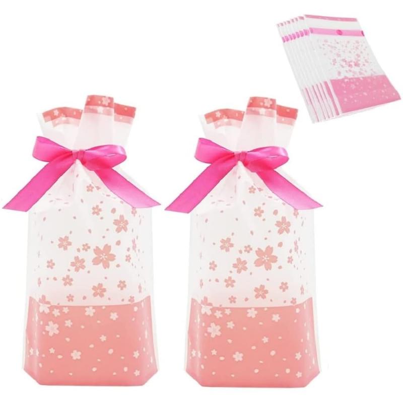 koundeneko ラッピング袋 50枚セット 桜の柄 ビニール袋 オシャレ お菓子袋 キャンディーバック チョコレート お菓子 手作りの飴 入れ ギフト プレゼント 包装 小分け袋 23*15*6cm「商品仕様」：素材：ビニール、サイズ...