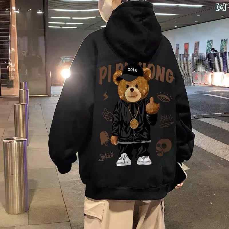 ・スタイル: 港風・カテゴリ: スウェット/フリース・スタイル詳細: プリント・ネックライン: 無領・袖丈: 長袖・フード: あり・厚み: 加绒・フィット: ルーズフィット・主な素材: ポリエステル98%・生地名: 化学繊維混紡・カラー展開...